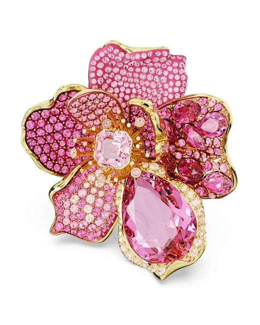 Swarovski Idyllia Pave Flower Cocktail Ring in Red | Lyst