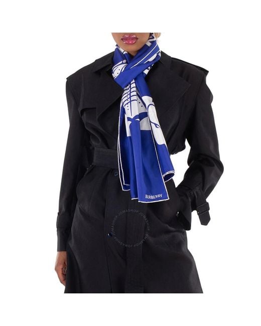 Burberry Knight Emblem Silk Scarf in Blue | Lyst