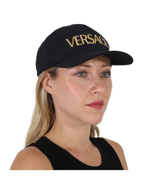 Versace Embroidered Logo Baseball Cap in Black | Lyst UK