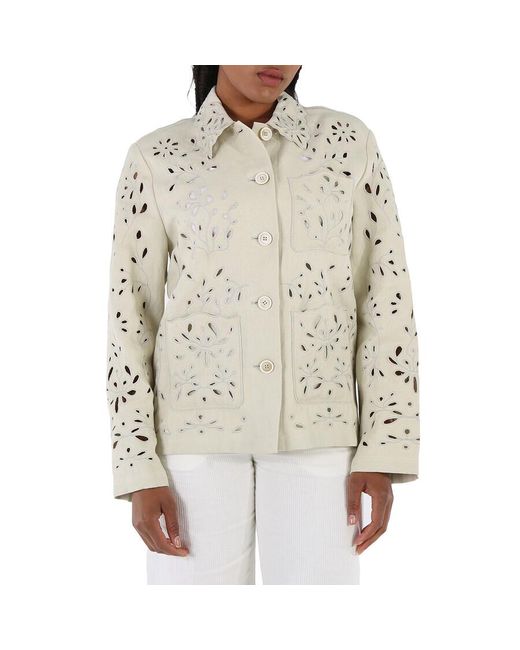 Chloé Ladies Embroidered Overshirt Jacket, Brand Size 38 (Us in Natural ...