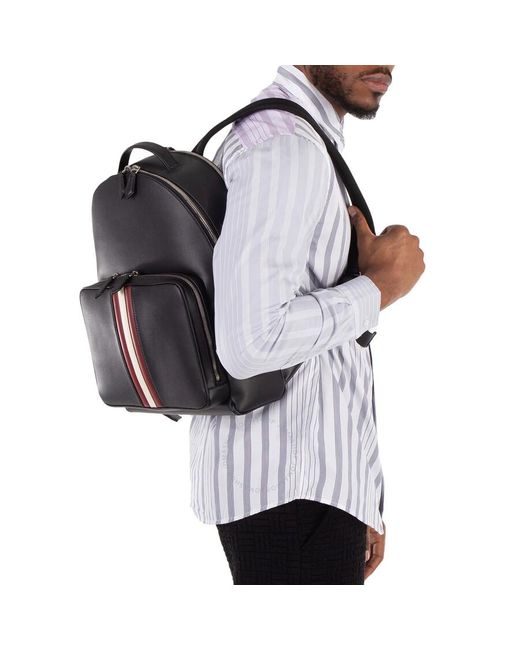 Bally Mythos Vertical Stripe Leather Backpack in Black for Men | Lyst