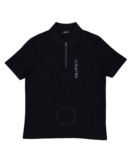 Balmain Laminato Logo-Lettering Polo Shirt in Black for Men | Lyst