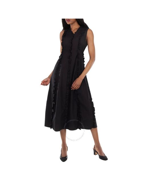 Max Mara Frills Sleeveless Midi Poplin Dress, Brand Size 42 Us in Black | Lyst