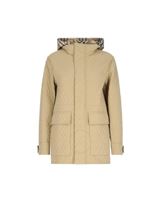 Burberry Check Pattern Quilted Hooded Jacket in Natural | Lyst