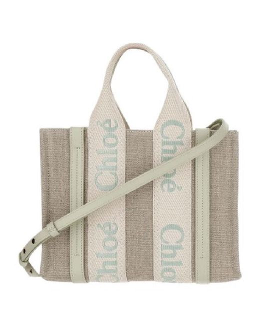 Chloé Small Woody Logo Linen Tote Bag | Lyst