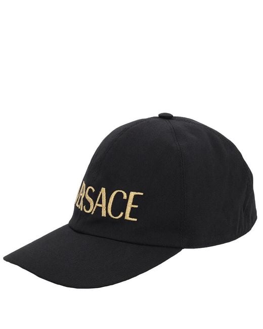 Versace Embroidered Logo Baseball Cap in Black | Lyst UK