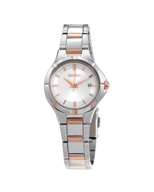 Seiko Essentials Quartz White Sunray Dial Two Tone Watch In Gold Tone