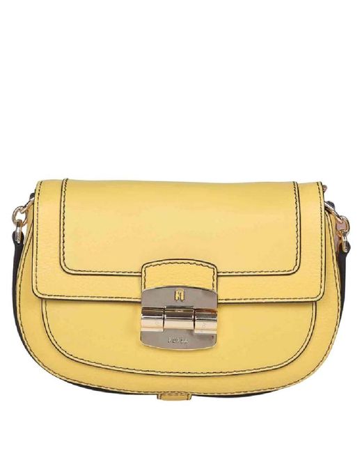 Furla Club 2 S Leather Crossbody Bag in Yellow | Lyst