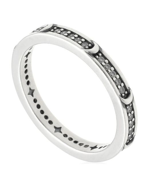 PANDORA Ladies Sterling Sparkling Crescent Moon Ring in White | Lyst