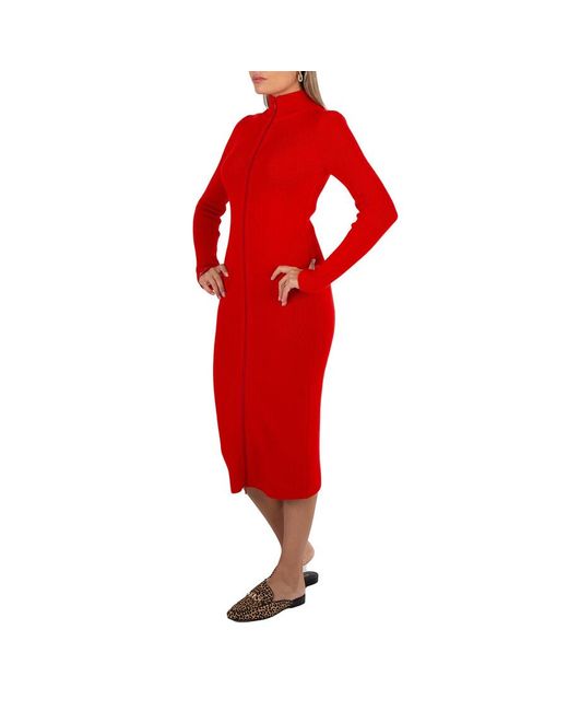 Loewe Vermillion Wool-Blend Zip-Up Midi Dress in Red | Lyst