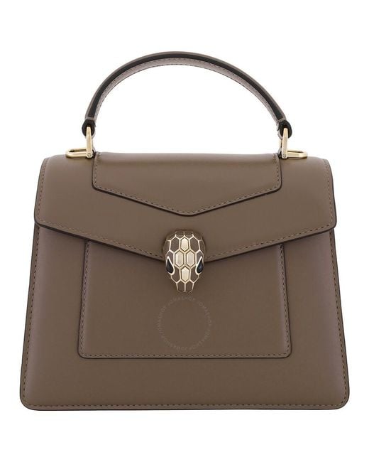 BVLGARI Medium Serpenti Forever Leather Top Handle Bag in Brown | Lyst