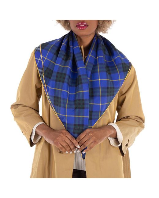 Burberry Check Pattern Sqaure Silk Scarf in Blue | Lyst
