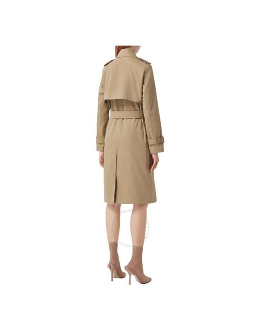 Burberry Honey Check Lapel Gabardine Trench Coat in Natural | Lyst UK