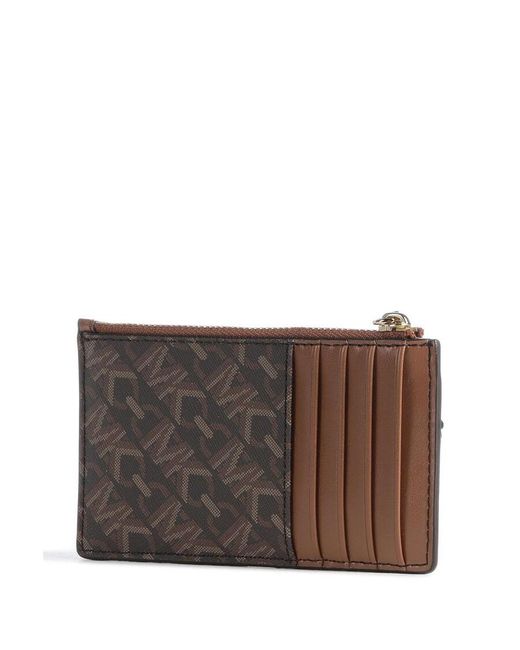 Michael Kors Signature Logo Empire Zip Card Holder in Brown | Lyst UK