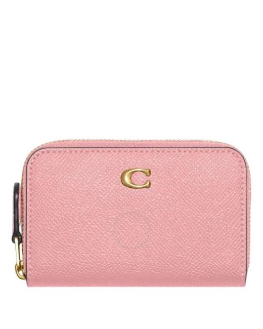 COACH Signature Zip-Around Card Case in Pink | Lyst