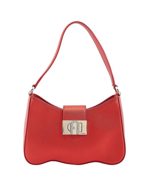 Furla 1927 Wave Metallic Leather Shoulder Bag in Red | Lyst
