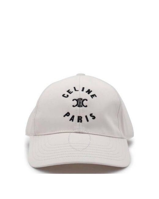 Celine Paris Triomphe Embroidered Baseball Cap in White | Lyst