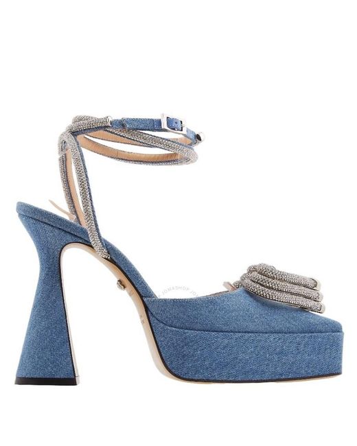 Mach & Mach Denim Crystal Triple Heart Platform Pumps in Blue | Lyst