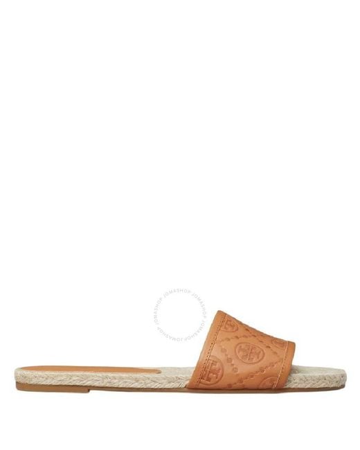 Tory Burch Monogram Espadrille Flat Slides in Brown | Lyst