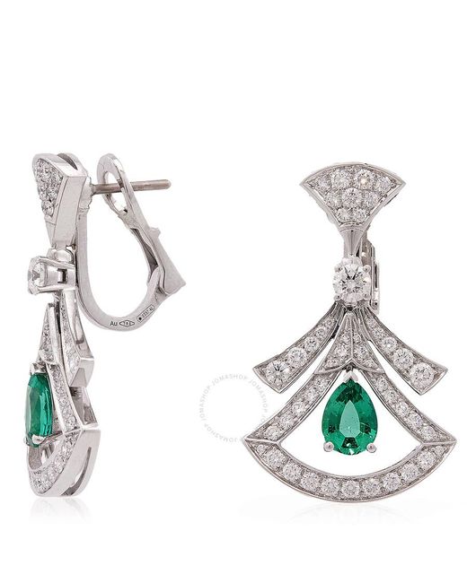 BVLGARI Divas' Dream 18K, Diamond, & Emerald Drop Earrings in White | Lyst