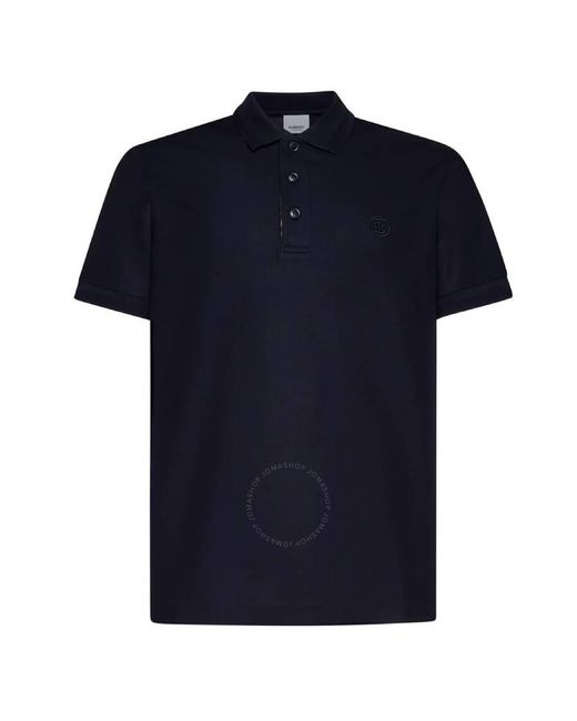 Burberry Logo Embroidered Short Sleeved Polo Shirt in Blue for Men | Lyst