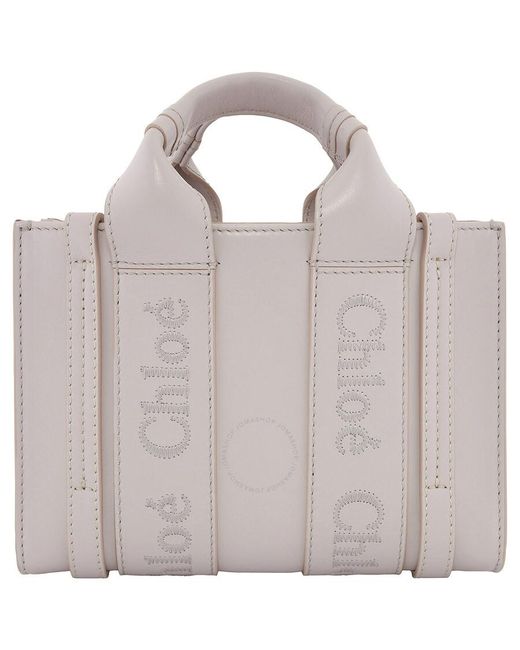 Chloé Woody Logo Mini Tote Bag in Gray | Lyst