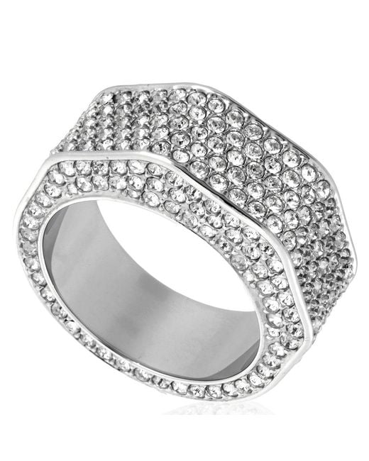 Swarovski Dextera Pave Octagon Shape Cocktail Ring, Size 62 in Metallic ...