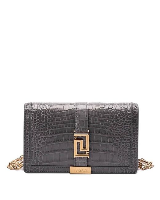 Versace Croc-Effect Greca Goddess Mini Bag in Gray | Lyst