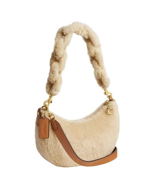 COACH Mira Shearling Shoulder Bag in Natural | Lyst