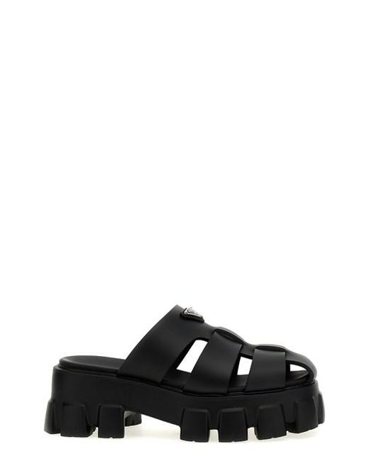 Prada 'monolith' Sabots in Black | Lyst