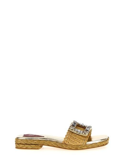 Roger Vivier Raffia Jewel Sandals | Lyst