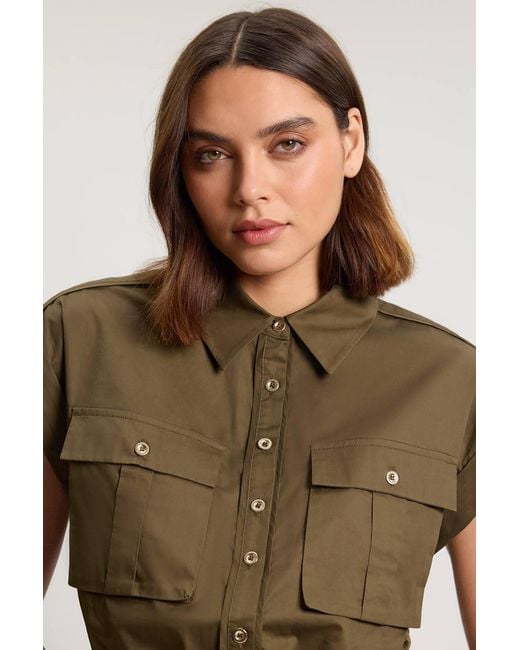 Karen Millen Cotton Sateen With Lace Trim Pocket Detail Jacket in Brown ...