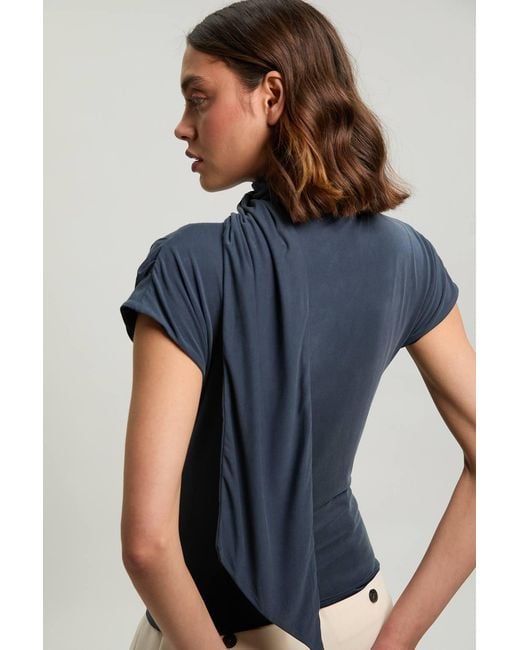Karen Millen Cowl Neck Tie Detail Jersey Top in Blue | Lyst UK