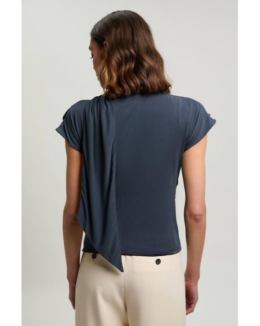 Karen Millen Cowl Neck Tie Detail Jersey Top in Blue | Lyst UK