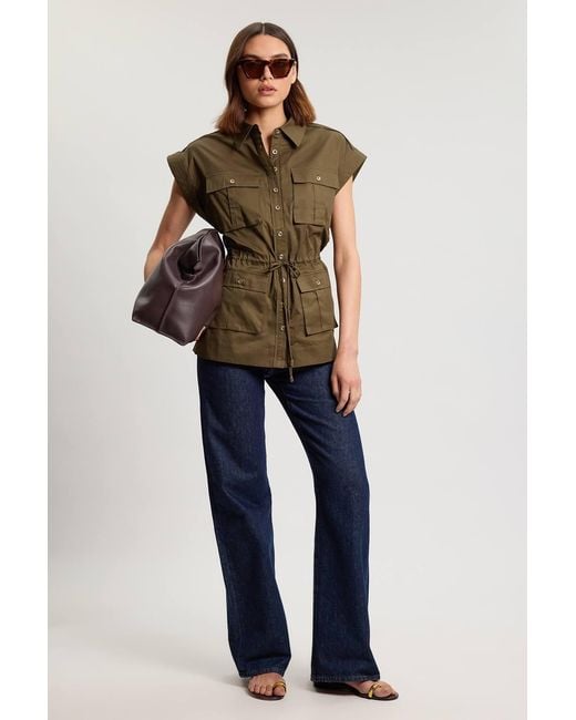 Karen Millen Cotton Sateen With Lace Trim Pocket Detail Jacket in Brown ...