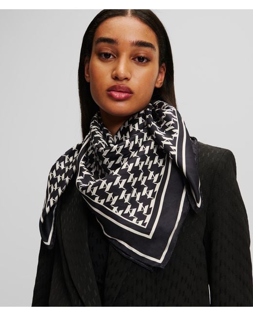 Karl Lagerfeld Kl Monogram Silk Scarf in Black | Lyst UK