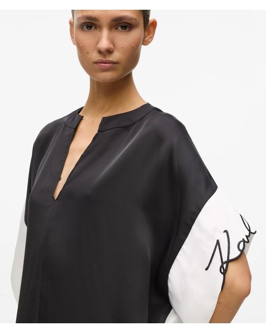 Karl Lagerfeld Signature Wide Sleeve Dress in White | Lyst UK