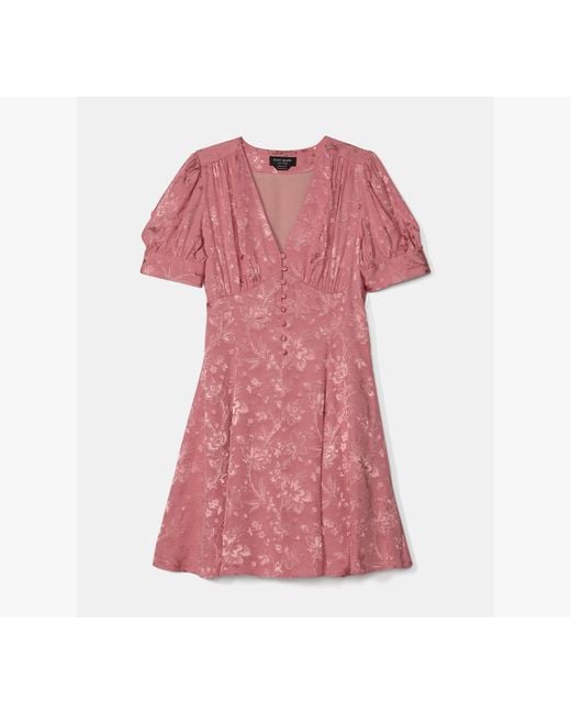 Kate Spade Fluid Jacquard Puff Sleeve Mini Dress in Pink | Lyst