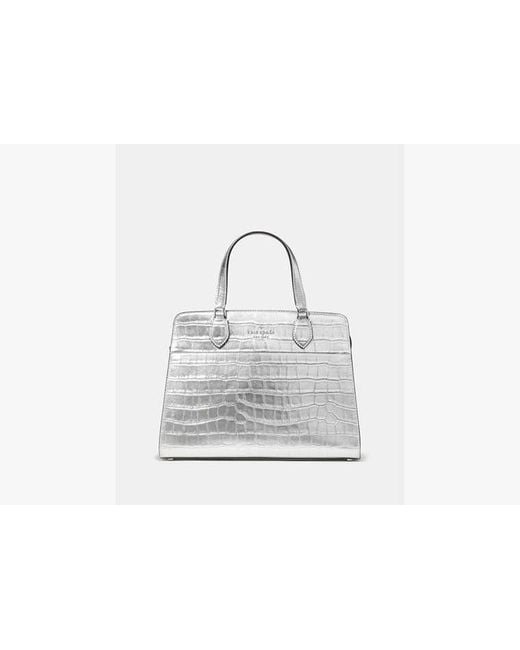 Kate Spade Madison Metallic Croc Embossed Medium Satchel in Black | Lyst