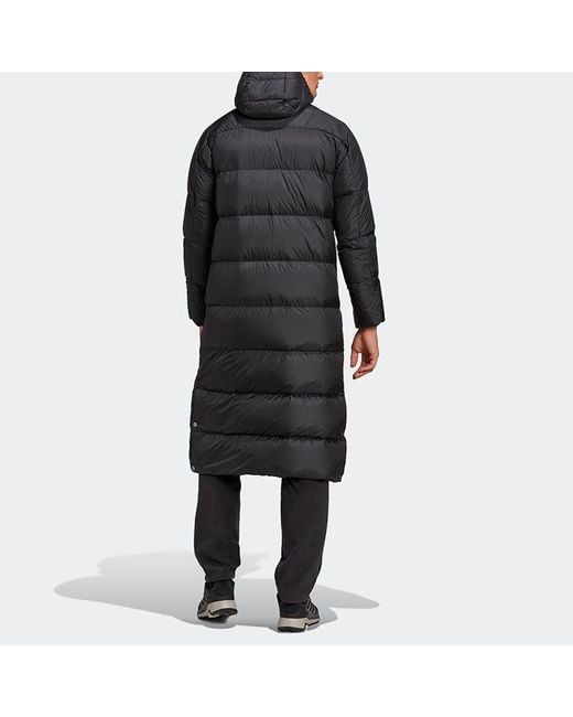 adidas Windproof Stay Warm Hooded Mid-Length Down Jacket in Black for ...