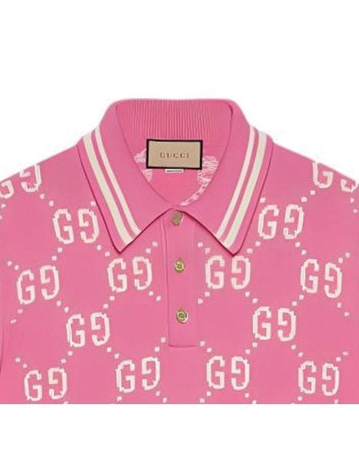 Gucci Gg Cotton Intarsia Polo Shirt '' in Pink for Men | Lyst