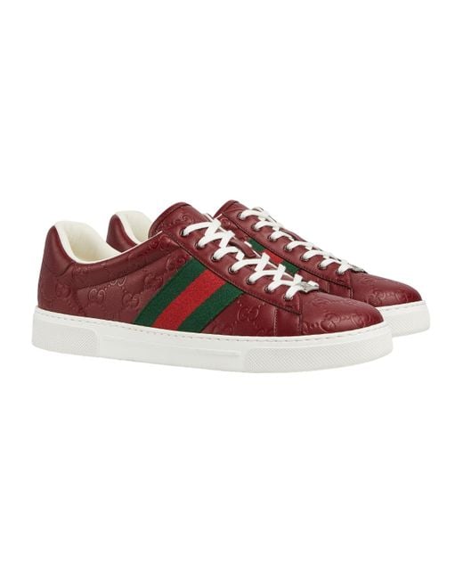 Gucci Ace Leather Monogram' in Red for Men | Lyst