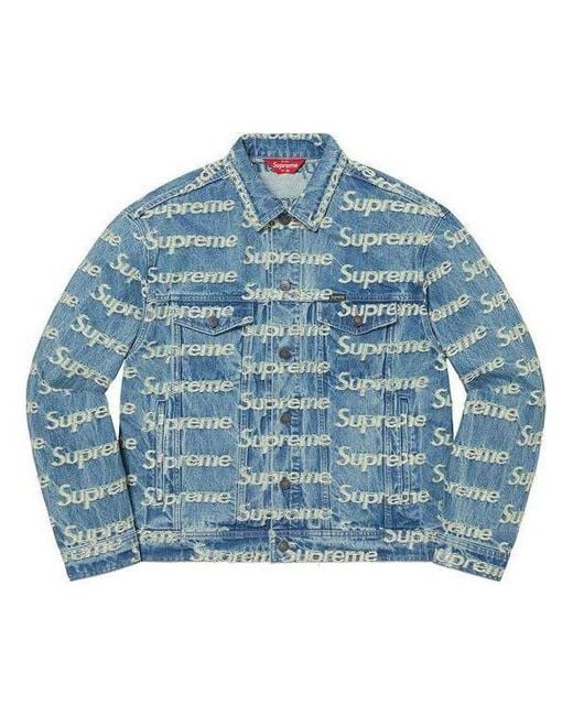 Supreme Frayed Logos Denim Trucker Jacket in Blue for Men | Lyst