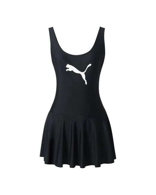 PUMA Logo One-piece Swimsuit in Black | Lyst