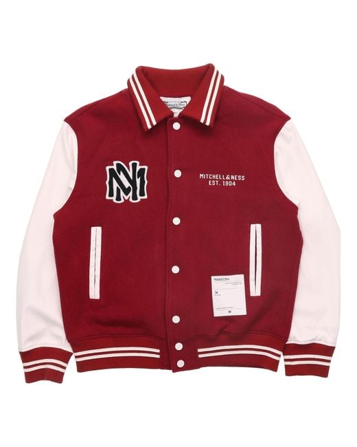 Mitchell & Ness Logo Varsity Jacket in Red for Men | Lyst