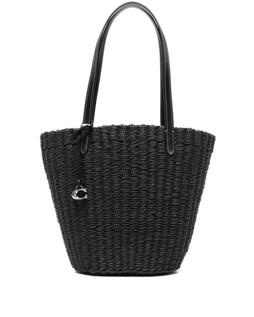 COACH Paper Straw Tote Handbag For in Black | Lyst