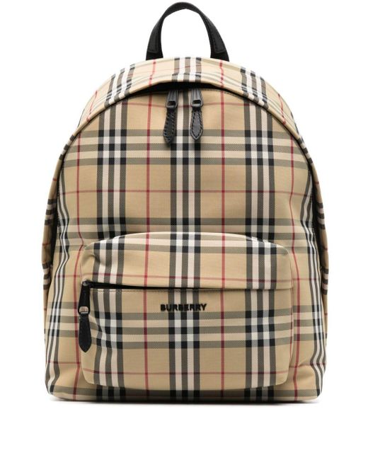 Burberry Check Motif Nylon Backpack in Natural for Men | Lyst