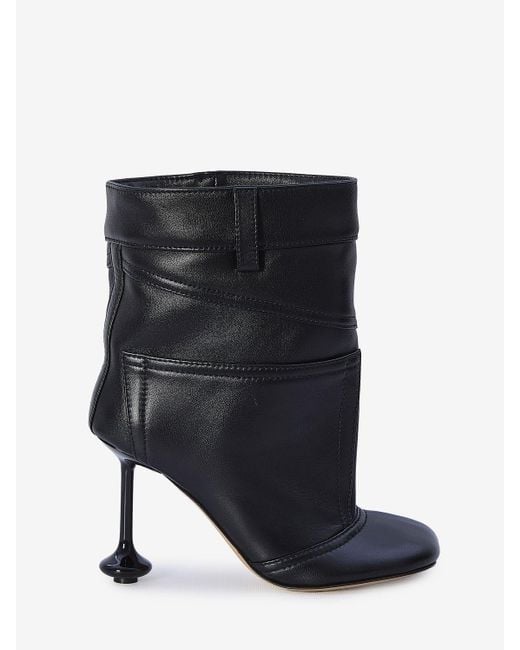 Loewe Glossy Lambskin Mini Heel Ankle Boots in Black | Lyst