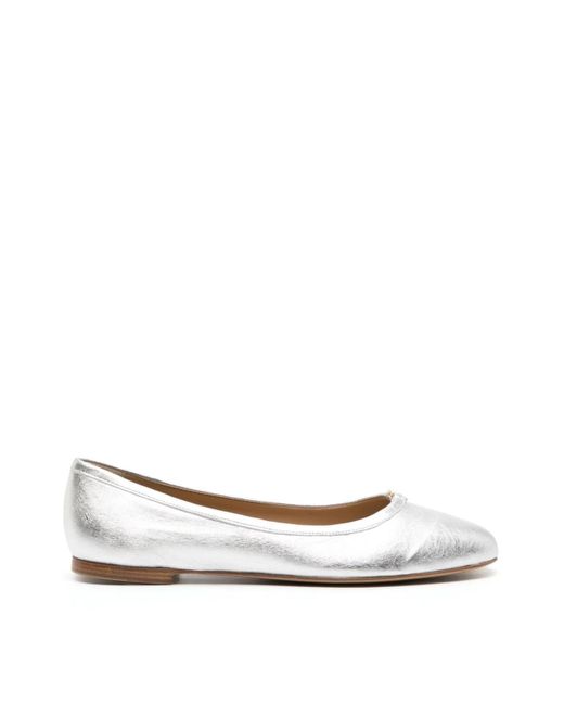 Chloé Metallic Leather Ballerina Flats in White | Lyst