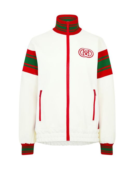 Gucci Logo Zip-Up Track Jacket in White | Lyst